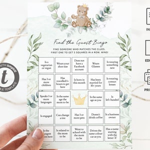 Teddy Bear Baby Shower Bingo. Find the Guest Bingo Printable. Baby ...