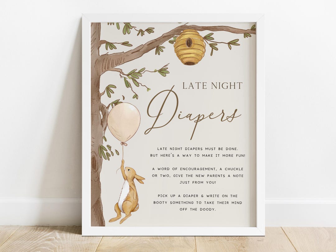 Editable Vintage Pooh Late Night Diapers Game. Fun Baby Shower ...