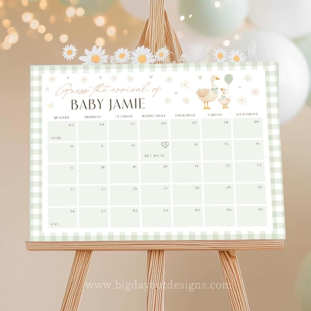 Silly Goose Due Date Calendar. Mother Goose Sign, Editable Game, Guess ...
