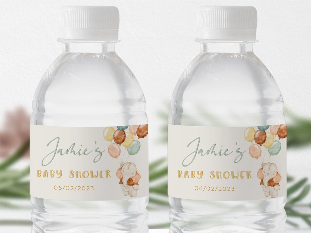 Baby Shower Favors for Guests. Water Bottle Labels. Elephant Baby ...