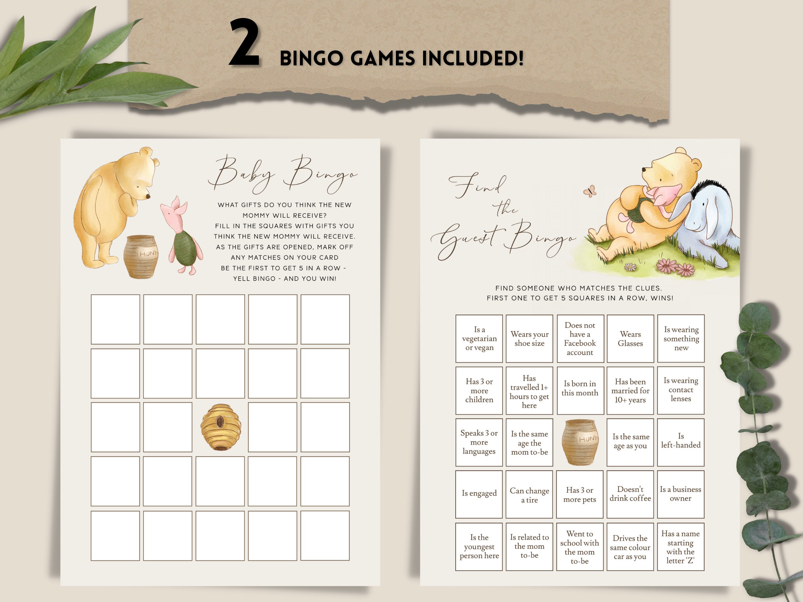 Winnie the Pooh Baby Shower Bingo. Baby Bingo Printable. Find the Guest ...