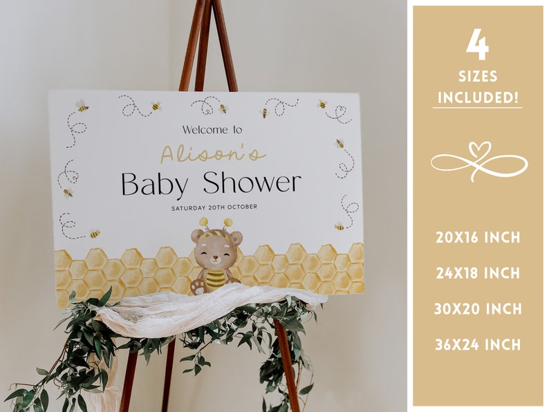 Editable Honey Bee Welcome Sign Baby Shower Baby Sprinkle. Bumble Bee ...