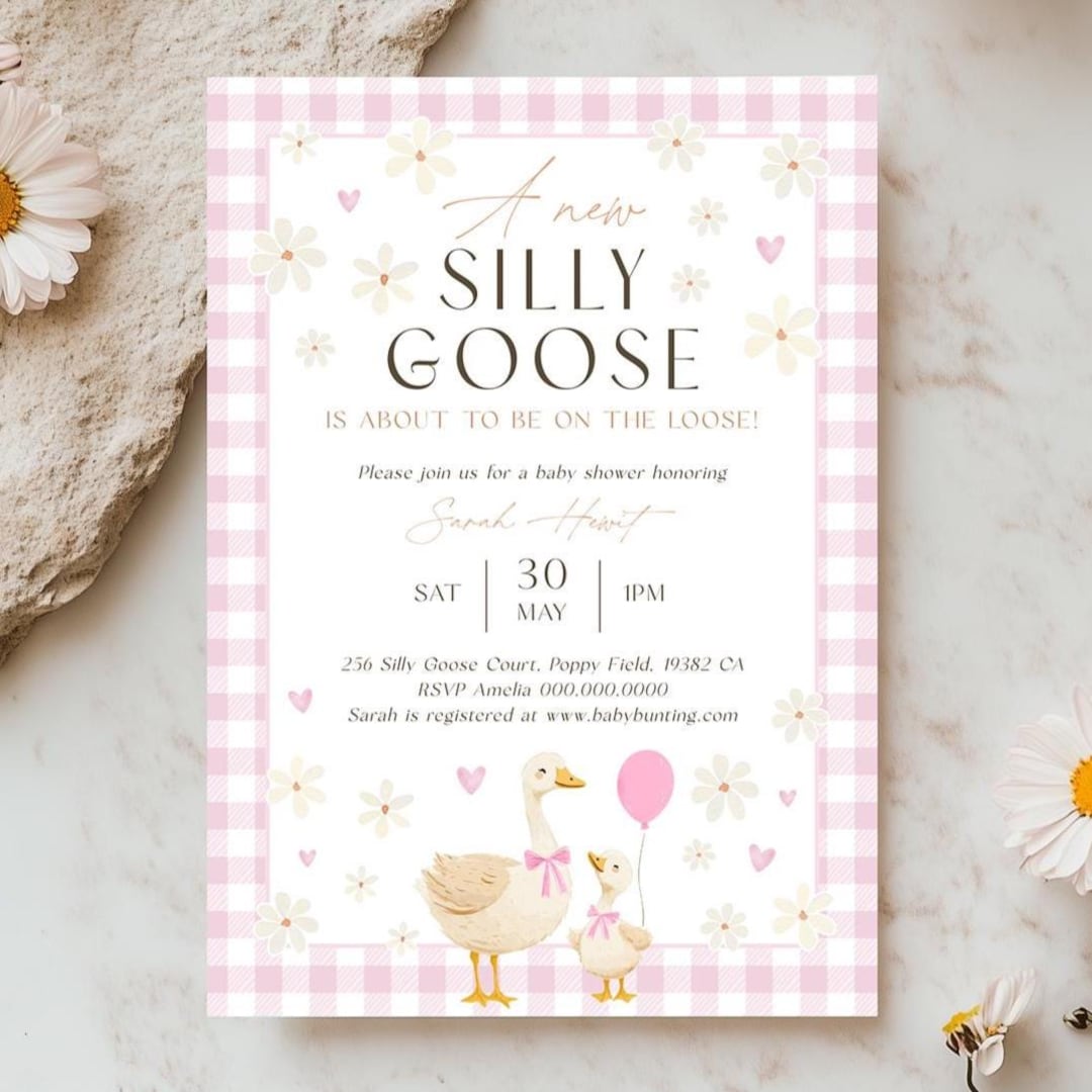 Silly Goose Baby Shower Pink Gingham Invitation. Girl Little Goose on ...