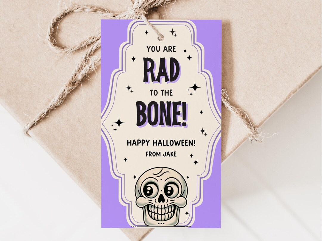 Editable Halloween Skeleton Gift Tag. Vintage Skull Gift Trick or Treat ...