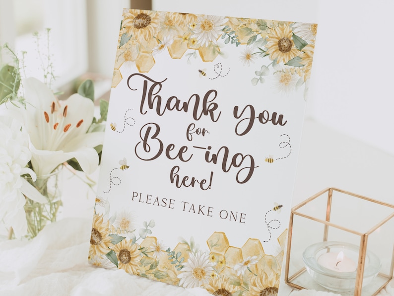 PRINTABLE Thank You for Beeing Here Sign. Bumble Bee Desert Table Signs ...