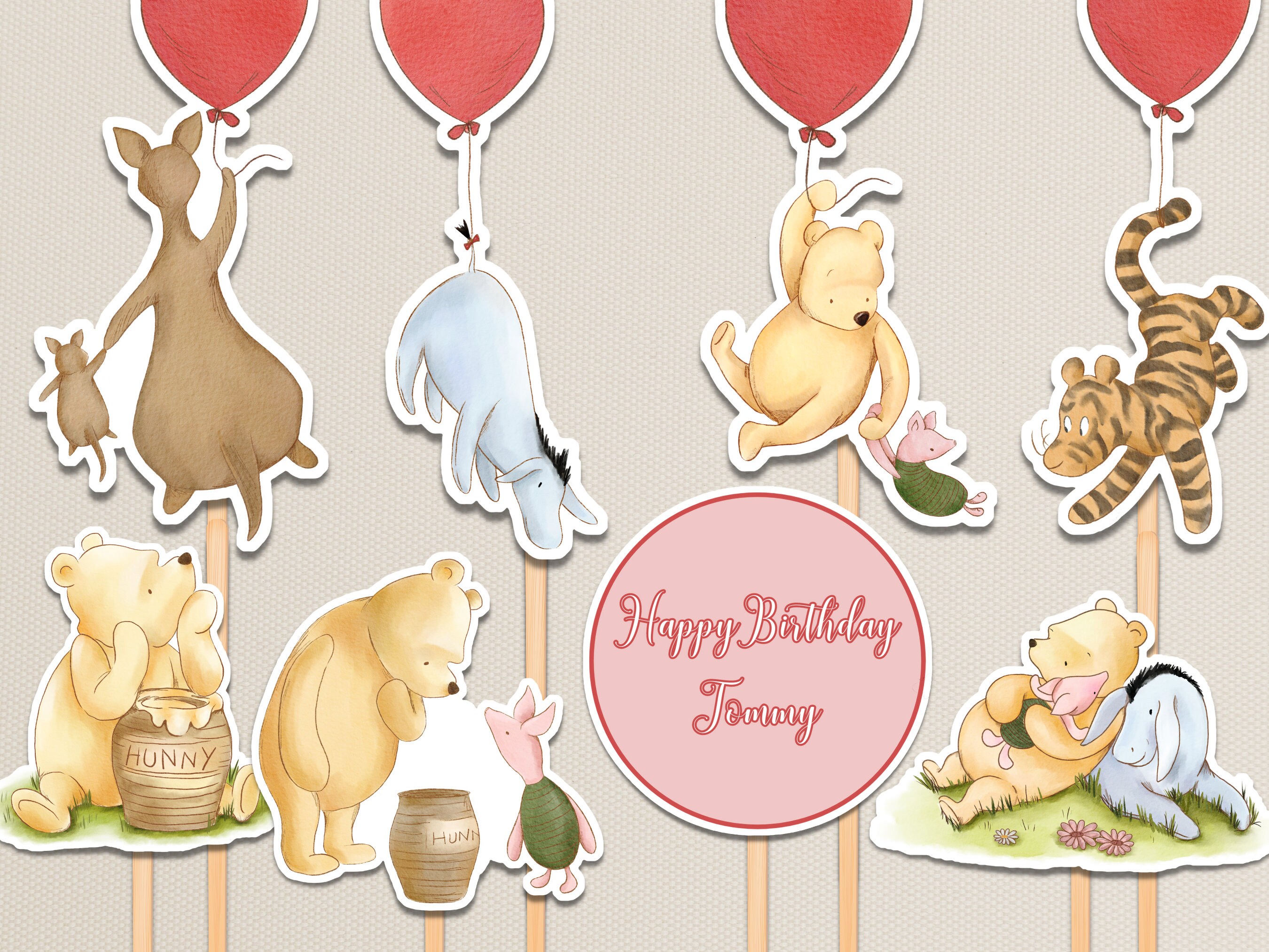 Winnie the Pooh Birthday Decorations. Classic Pooh Party. Bear Editable ...
