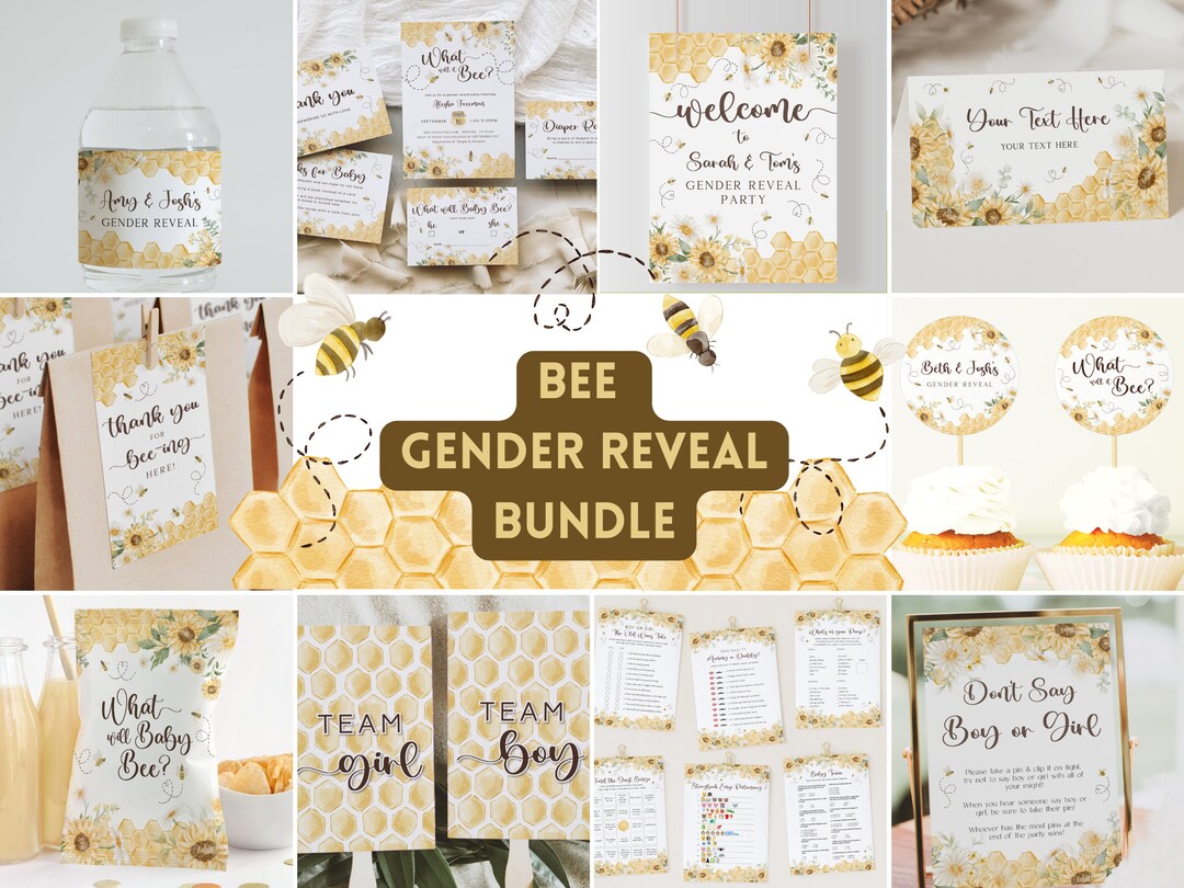 Bee Themed Shower Gender Reveal Bundle. Honey Bee Baby Decorations. Boy ...