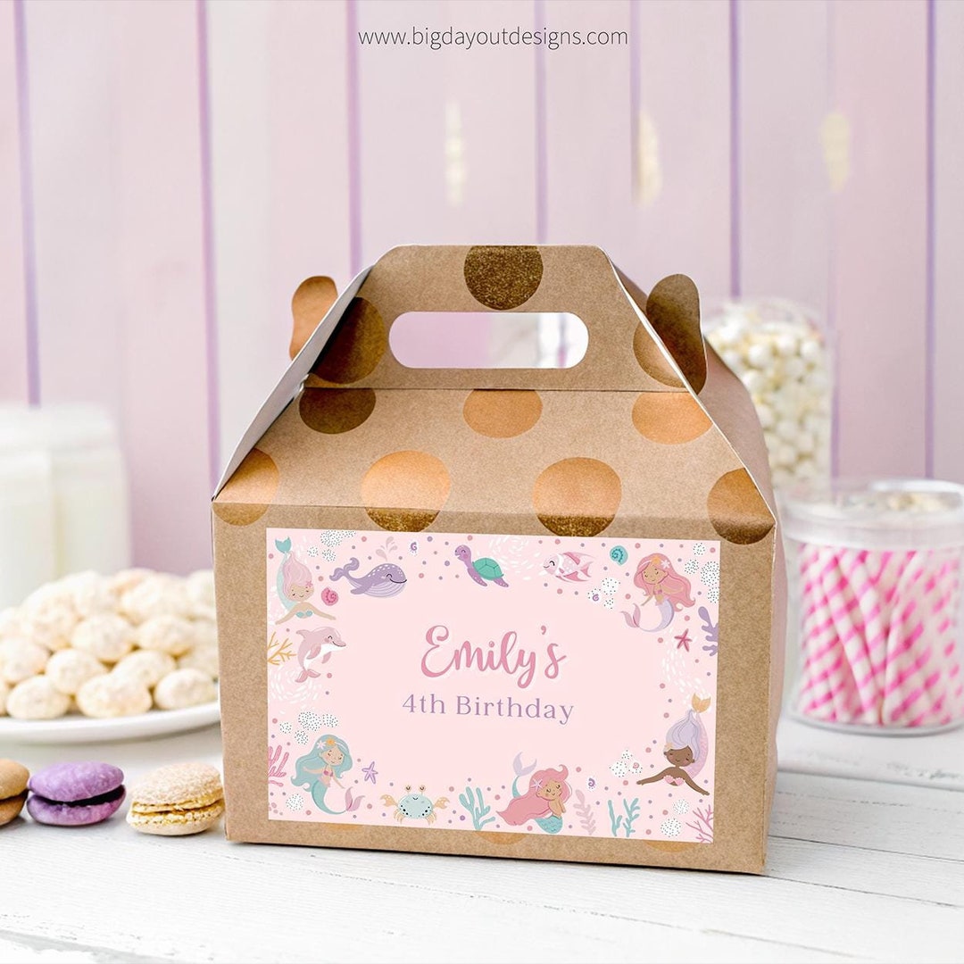 Editable Mermaid Gable Box Labels. Girl Custom Treat Box Labels. Pastel ...