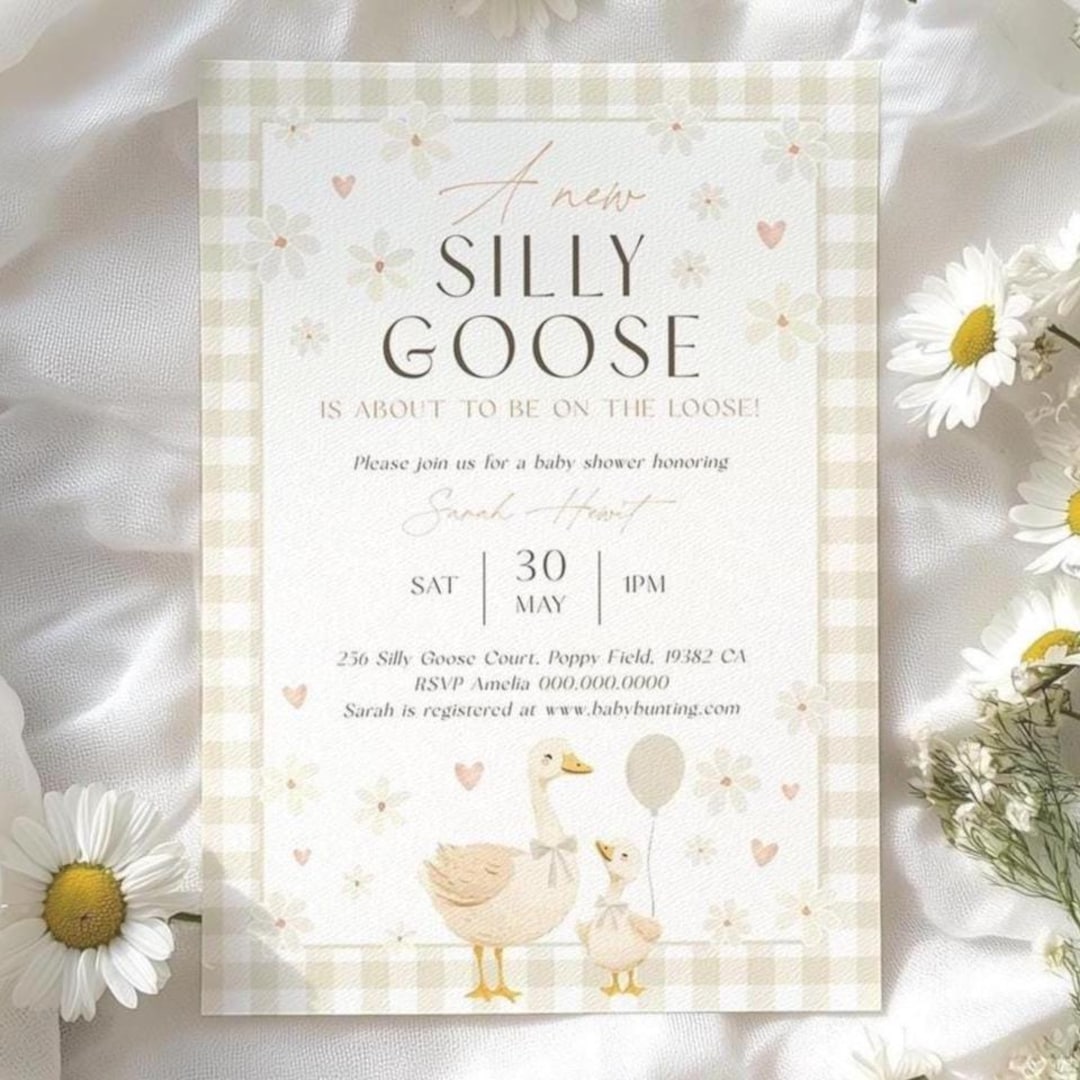 Gender Neutral Gingham Goose Baby Shower Invite. Silly Goose on the ...