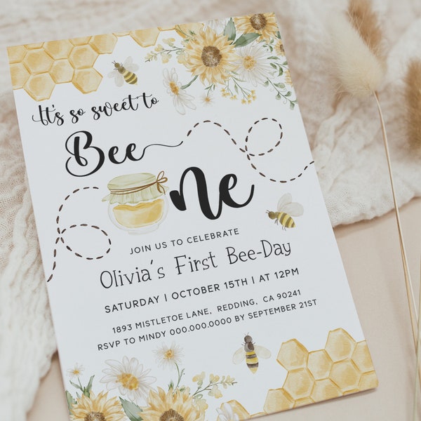 Bee Themed 1st Birthday Invitation - Etsy