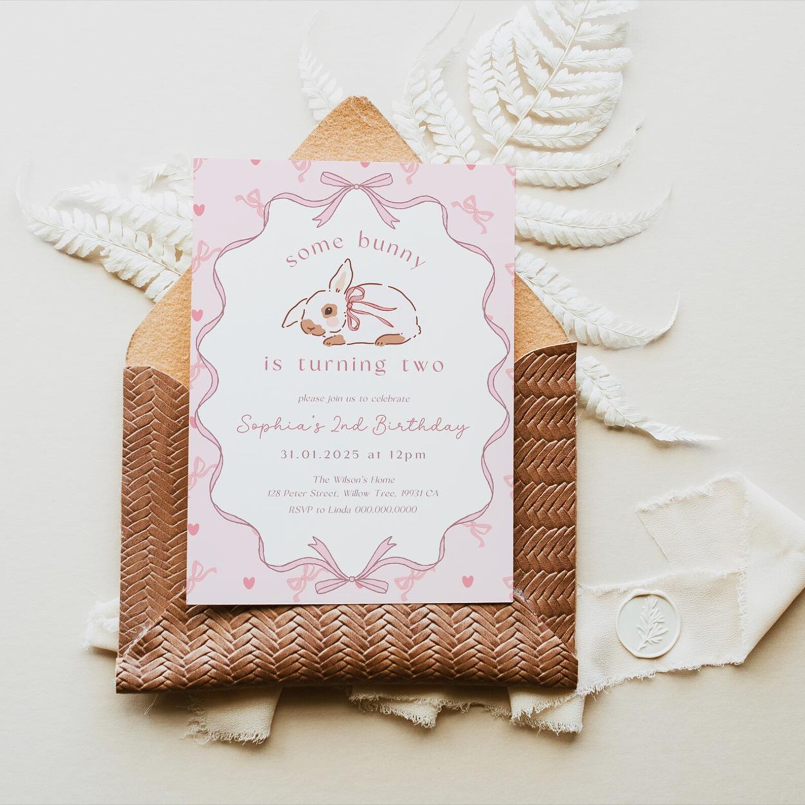 Some Bunny is Turning Two Invitation. Pink Coquette Bow Birthday Invite ...