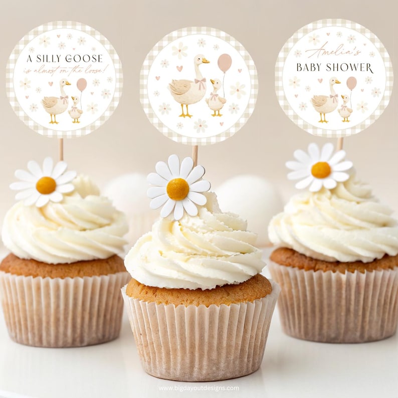 Goose Baby Shower Cupcake Toppers. Silly Little Goose Printable Decor ...