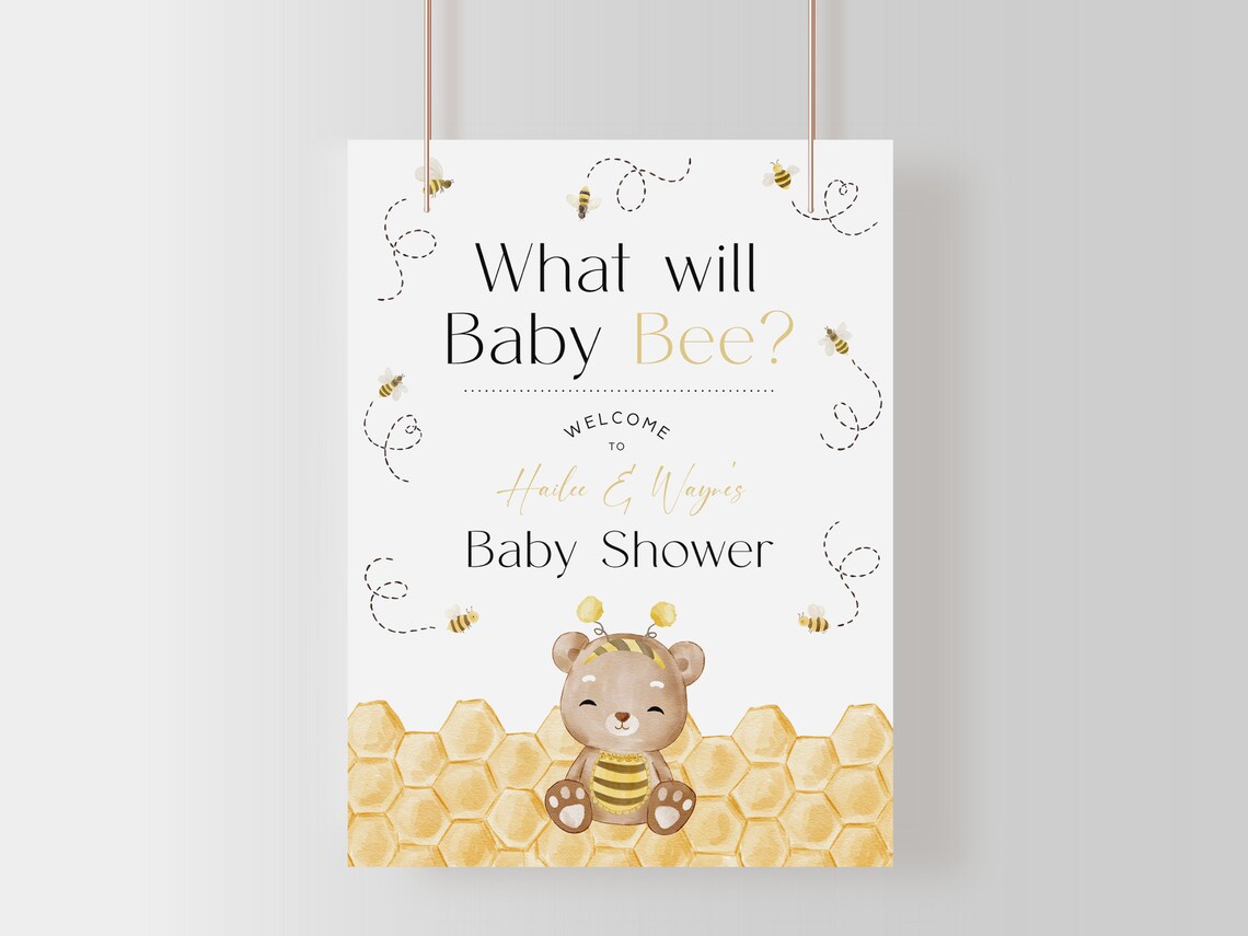 Editable What Will Baby Bee Welcome Sign. Honey Bee Baby Shower Baby ...