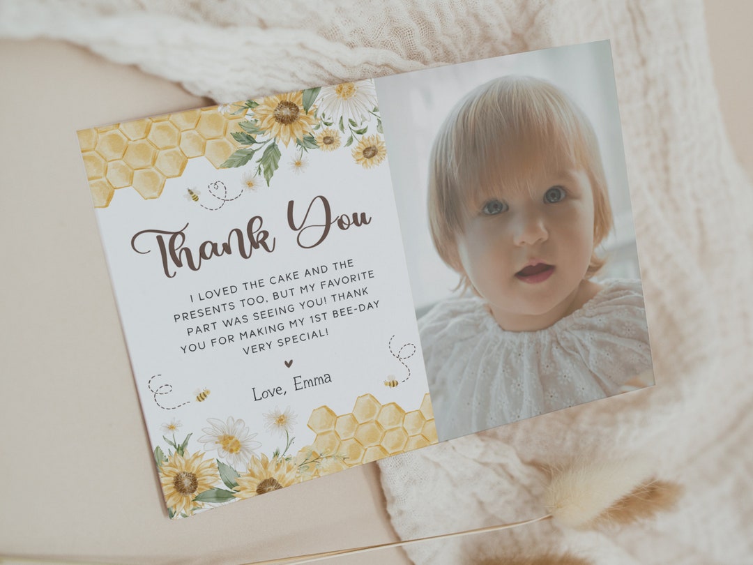 Customizable First Bee Day Birthday Thank You Card. Girl Boy 1st ...