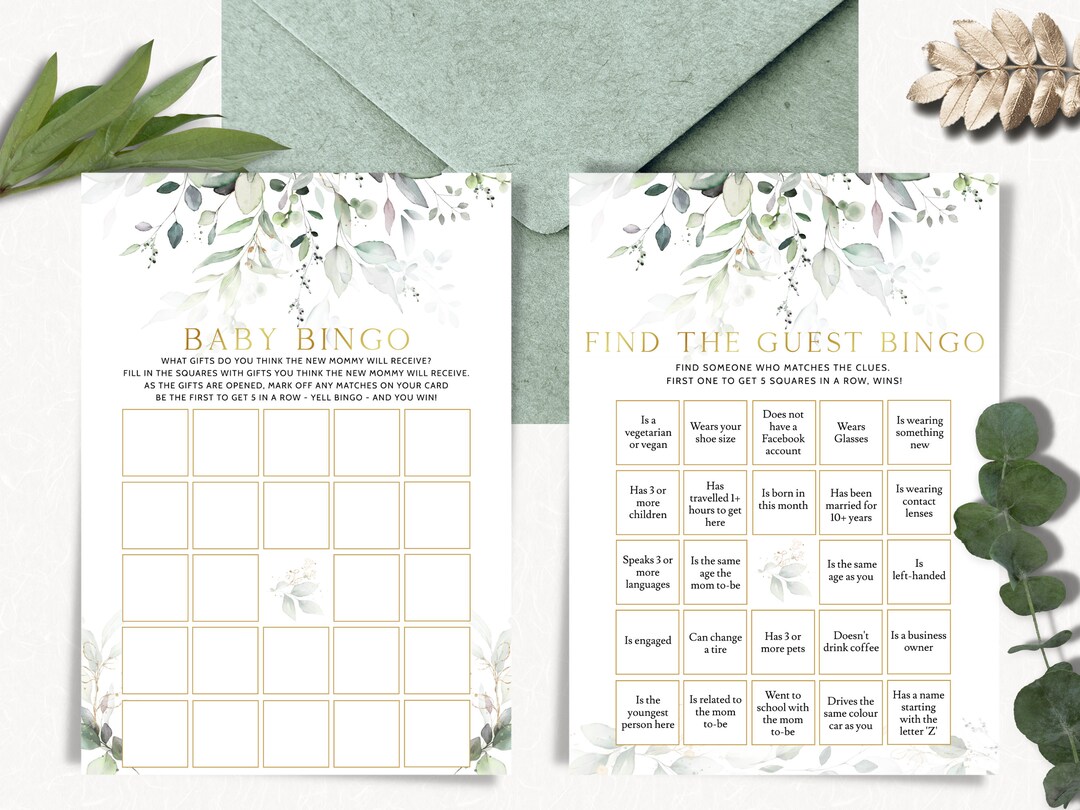 Eucalyptus Shower Baby Bingo. Baby Shower Bingo Printable. Find the ...