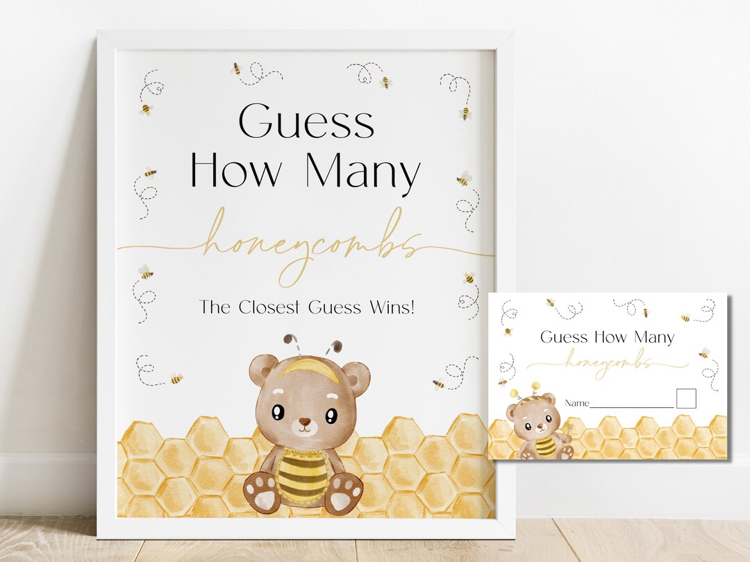 How Many Honeycombs Jar Baby Game Set. Bumble Bee Decor Baby Shower ...