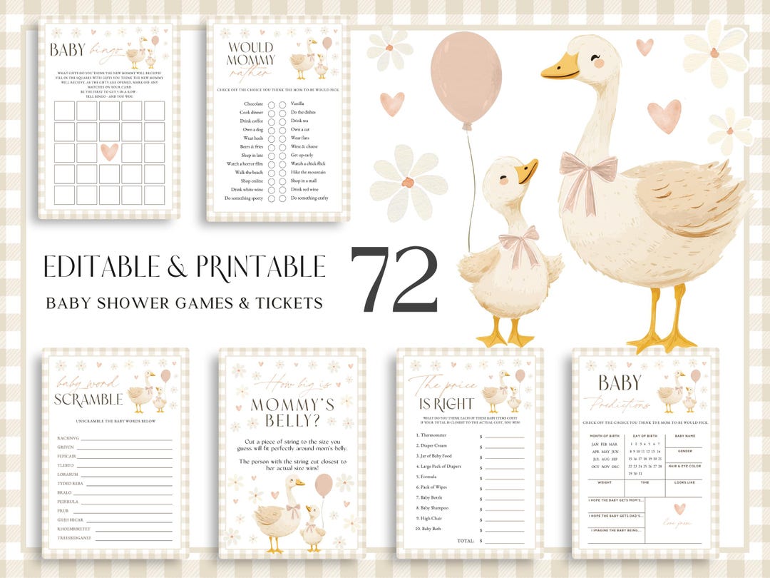 Silly Goose Baby Shower Games. Gender Neutral Gingham Mother Goose ...