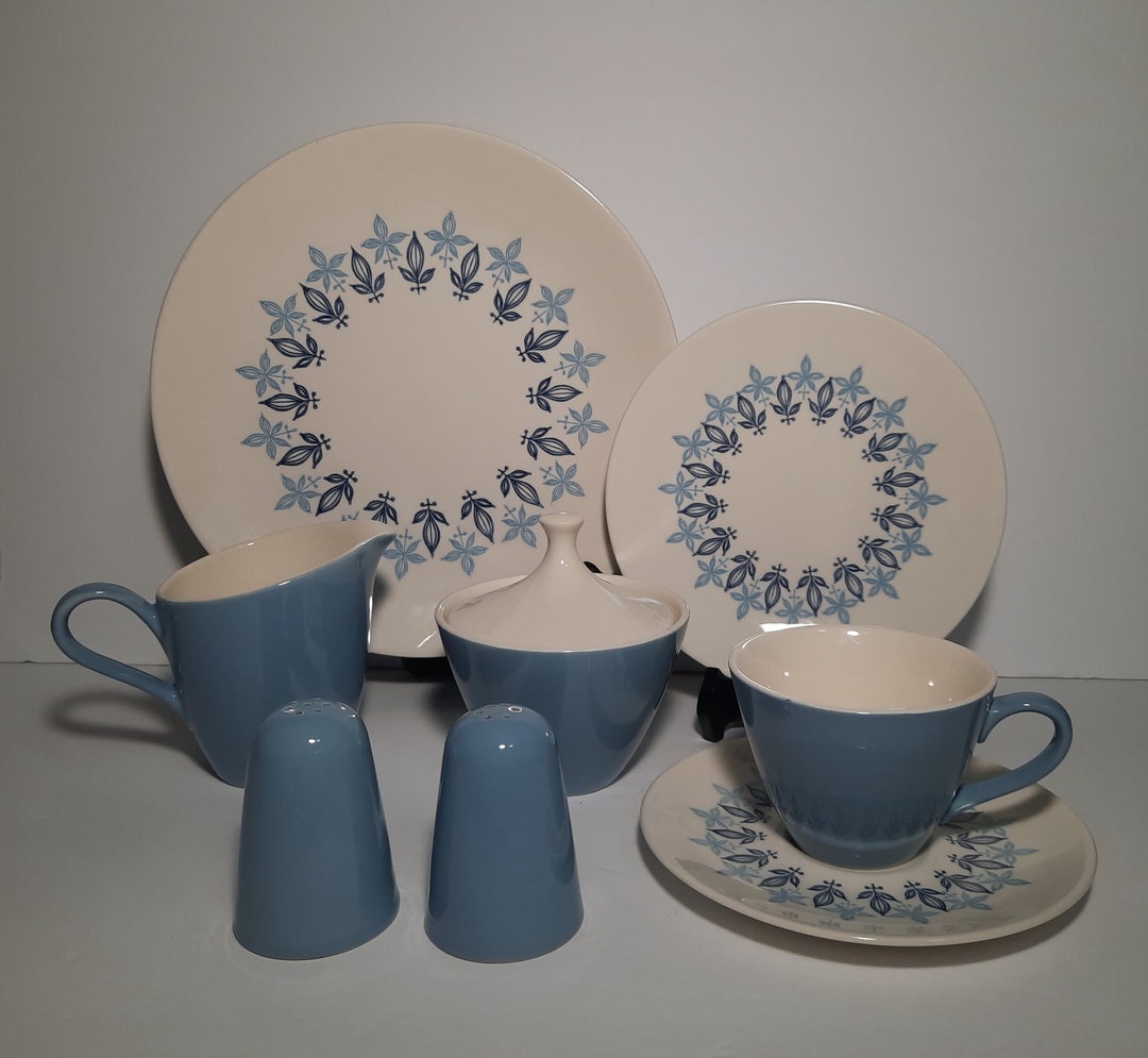 Vintage Blue Floral Dinnerware Set - Etsy