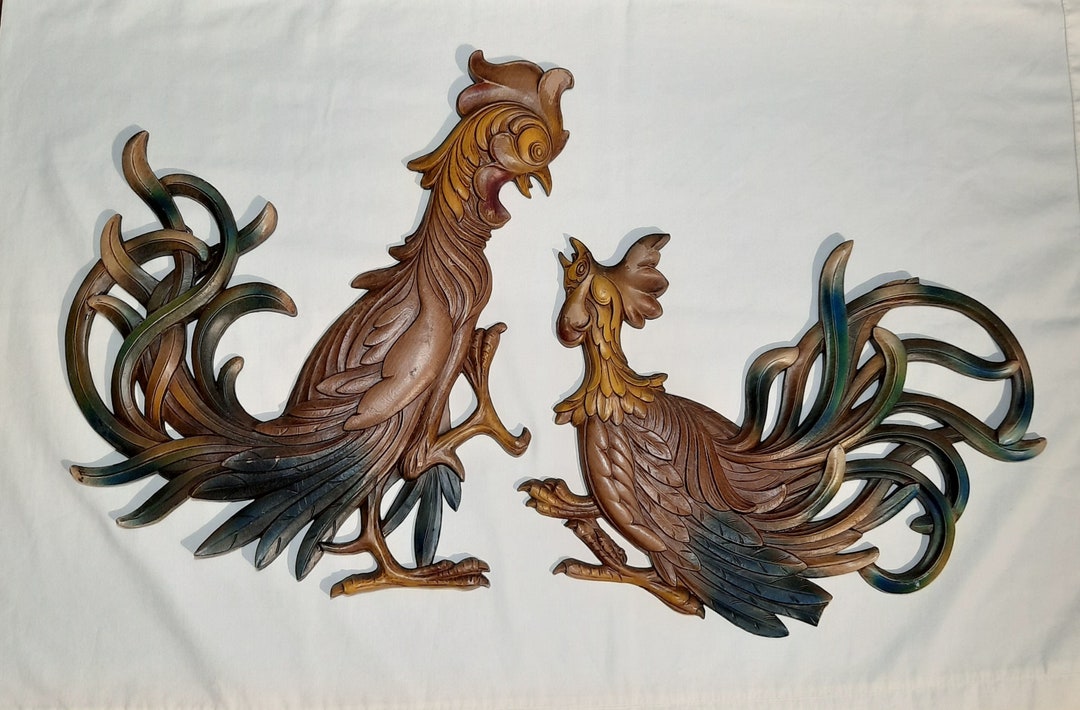 MCM Syroco Fighting Roosters Wall Plaque Set - Etsy