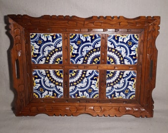 Ceramic Tile Tray, Vintage Wood and Brazilian Tile Serving Tray - Etsy