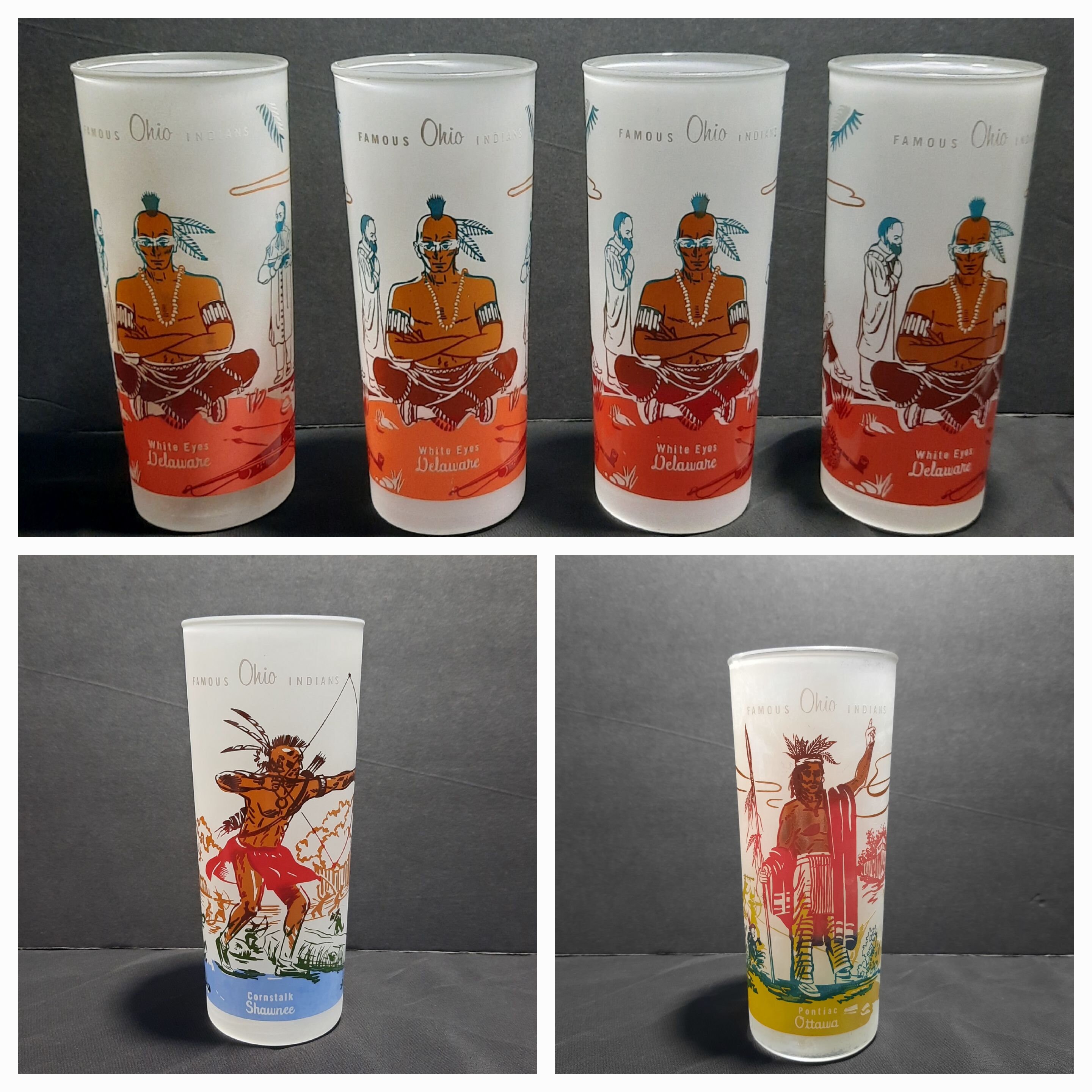 6 Vintage Famous Ohio Indian Glasses From Bonded Oil - Etsy