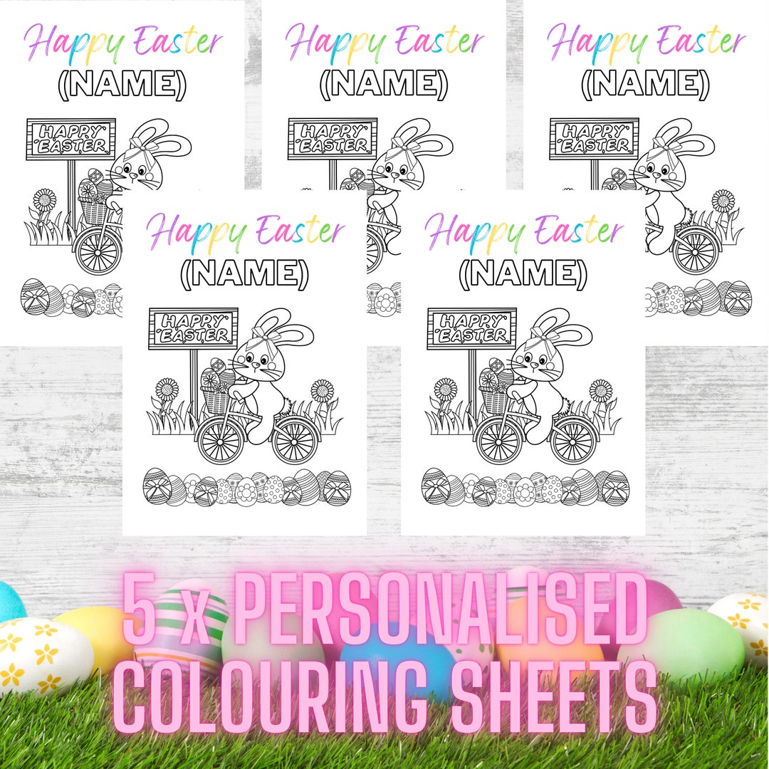 5 X Personalised Easter Colouring Page Printable DIGITAL Coloring ...