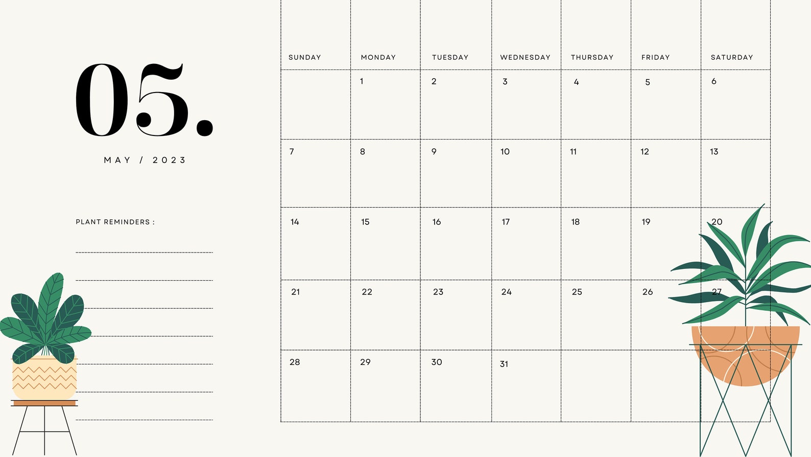 2023 Minimalist Plant Calendar | Modern | Monthly Planner | Wallpaper ...