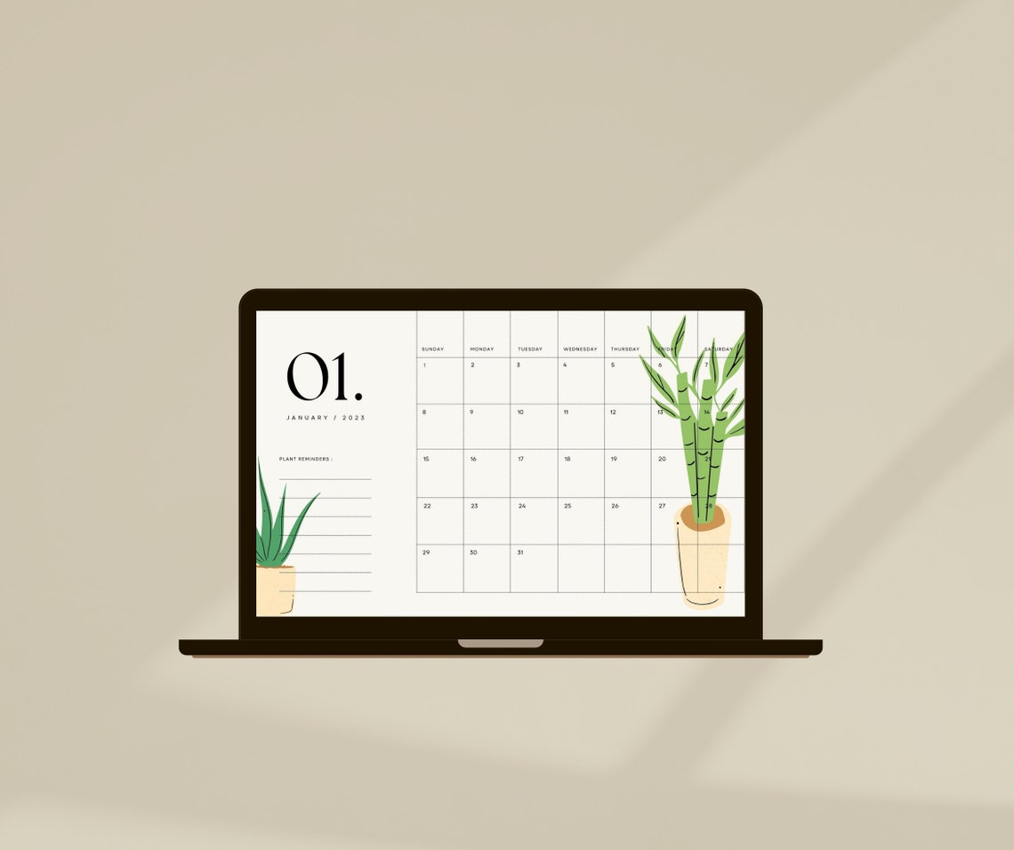 2023 Minimalist Plant Calendar Modern Monthly Planner Wallpaper for ...