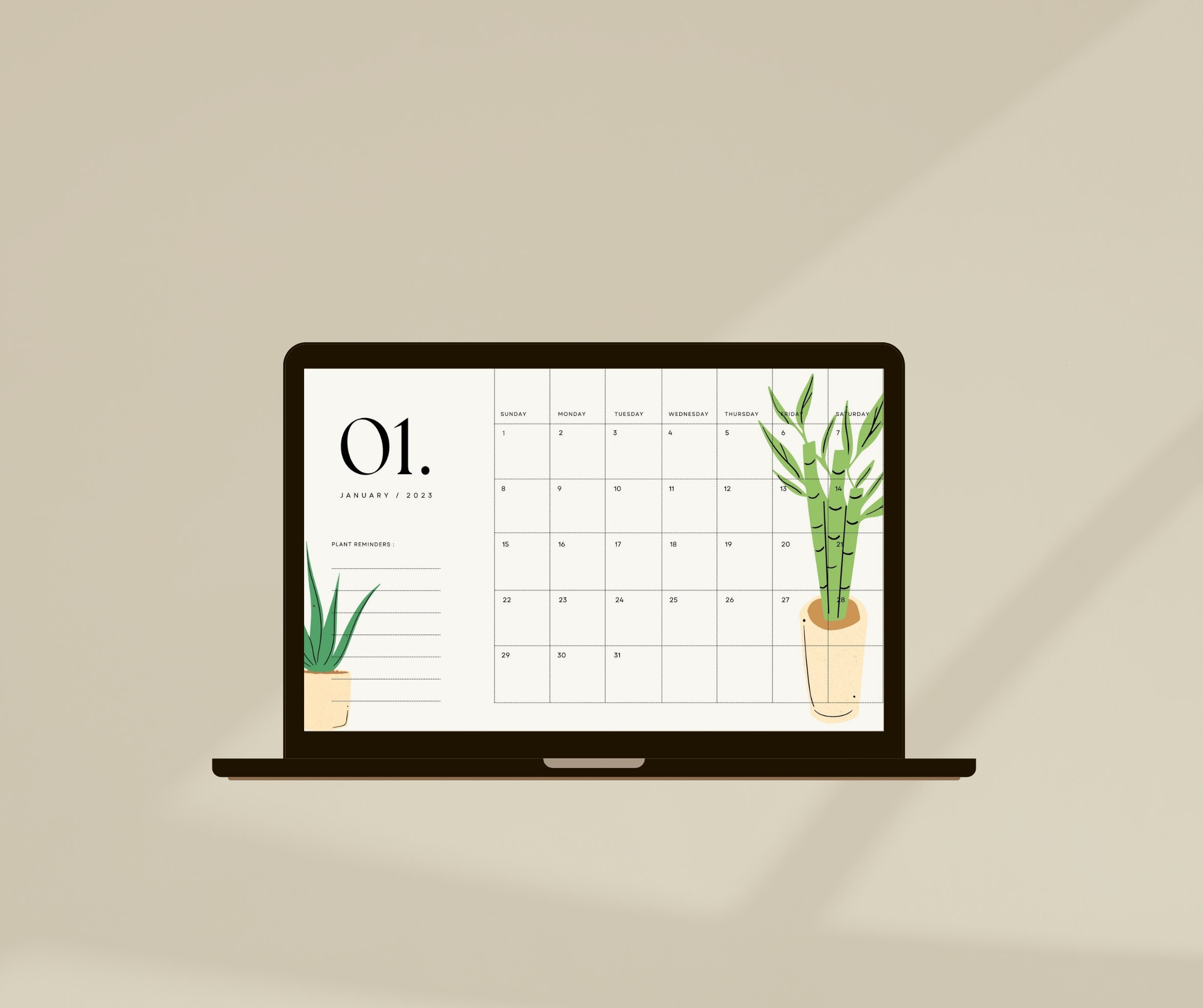 2023 Minimalist Plant Calendar Modern Monthly Planner Wallpaper for ...