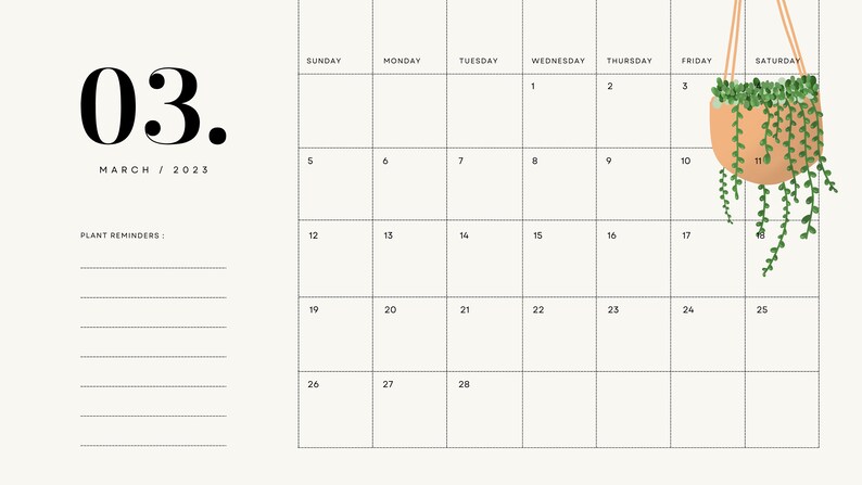 2023 Minimalist Plant Calendar | Modern | Monthly Planner | Wallpaper ...
