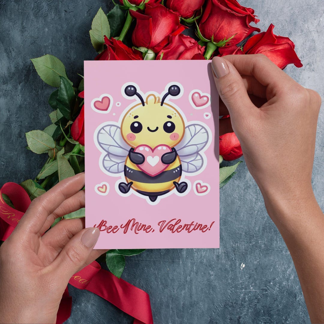 Bee Mine, Valentine!” Card, Cute Bee-themed Valentine’s Day Card, Punny ...