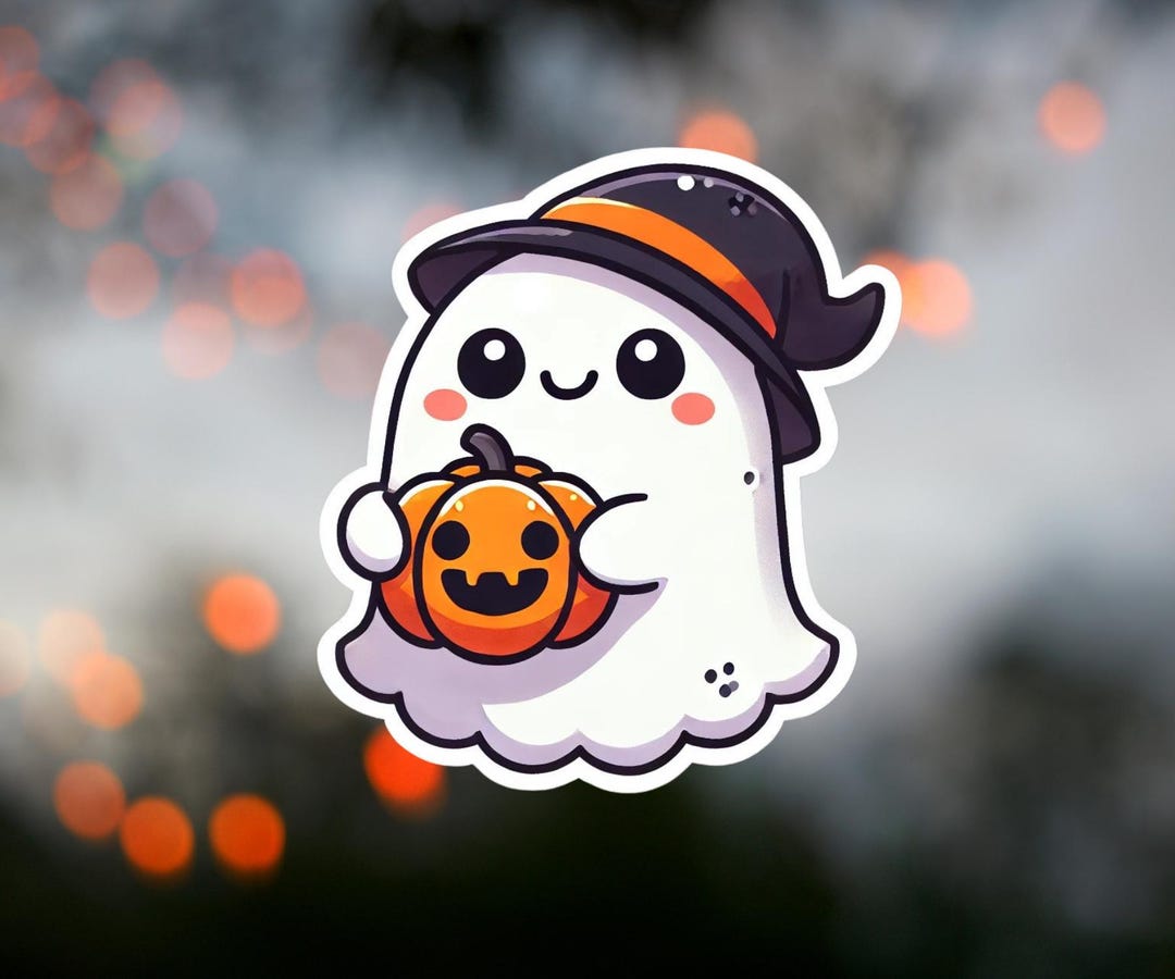 Cute Ghost With Witch Hat Sticker | Halloween Vinyl Decal - Etsy