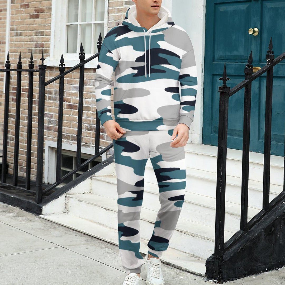 Mens Blue Camo Gym Set, Workout Top and Bottom, Activewear Set for Men ...