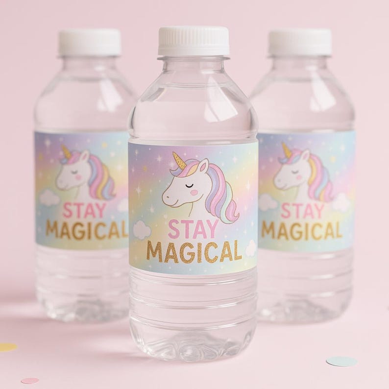 Personalized Unicorn Water Bottle Labels - Rainbow Birthday Party Decor ...