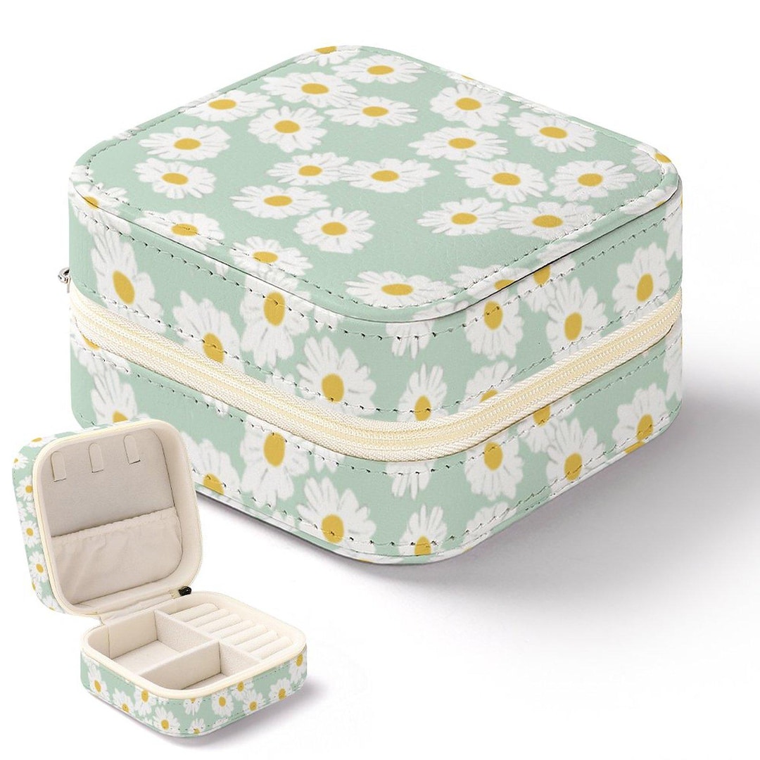 Daisy Pattern Jewelry Box Organizer, Compact Travel Jewelry Case, Cute ...