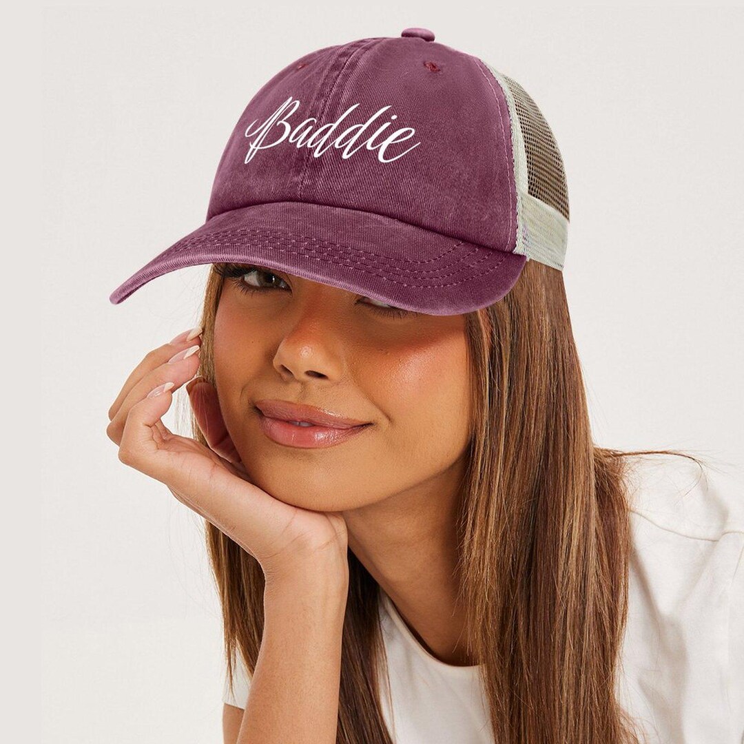 Baddie Cotton Trucker Hat, Casual Style Cap, Trendy Mesh Back Baseball ...
