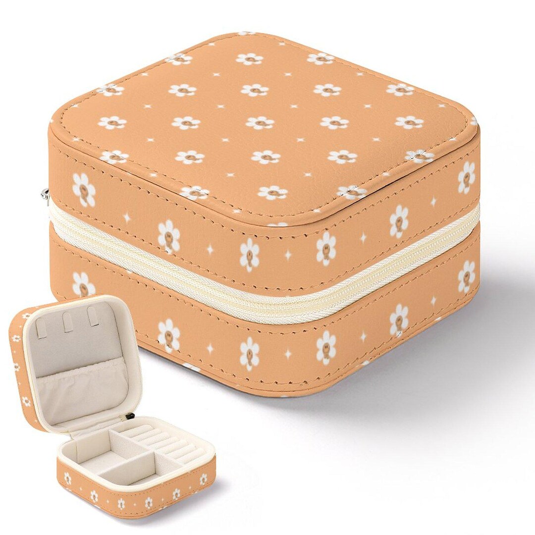 Orange Daisy Jewelry Box Organizer, Floral Travel Storage Case, Boho ...
