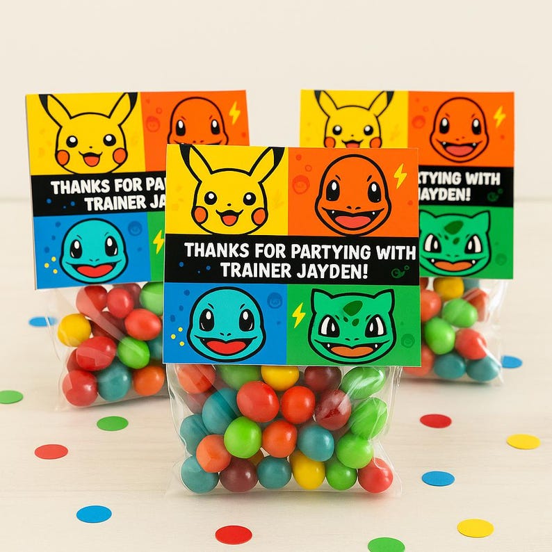 Personalized Pokémon Party Favor Toppers – Pikachu, Charmander ...