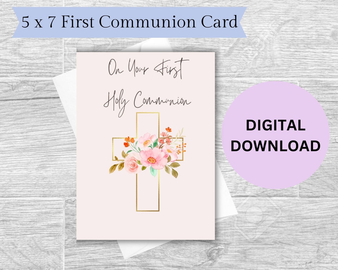 Catholic First Holy Communion Digital Download | Pink Catholic Greeting ...