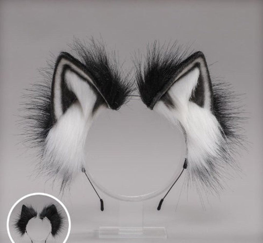 Handmade Black & White Wolf Ear Headband,realistic Wolf Ears,animal ...