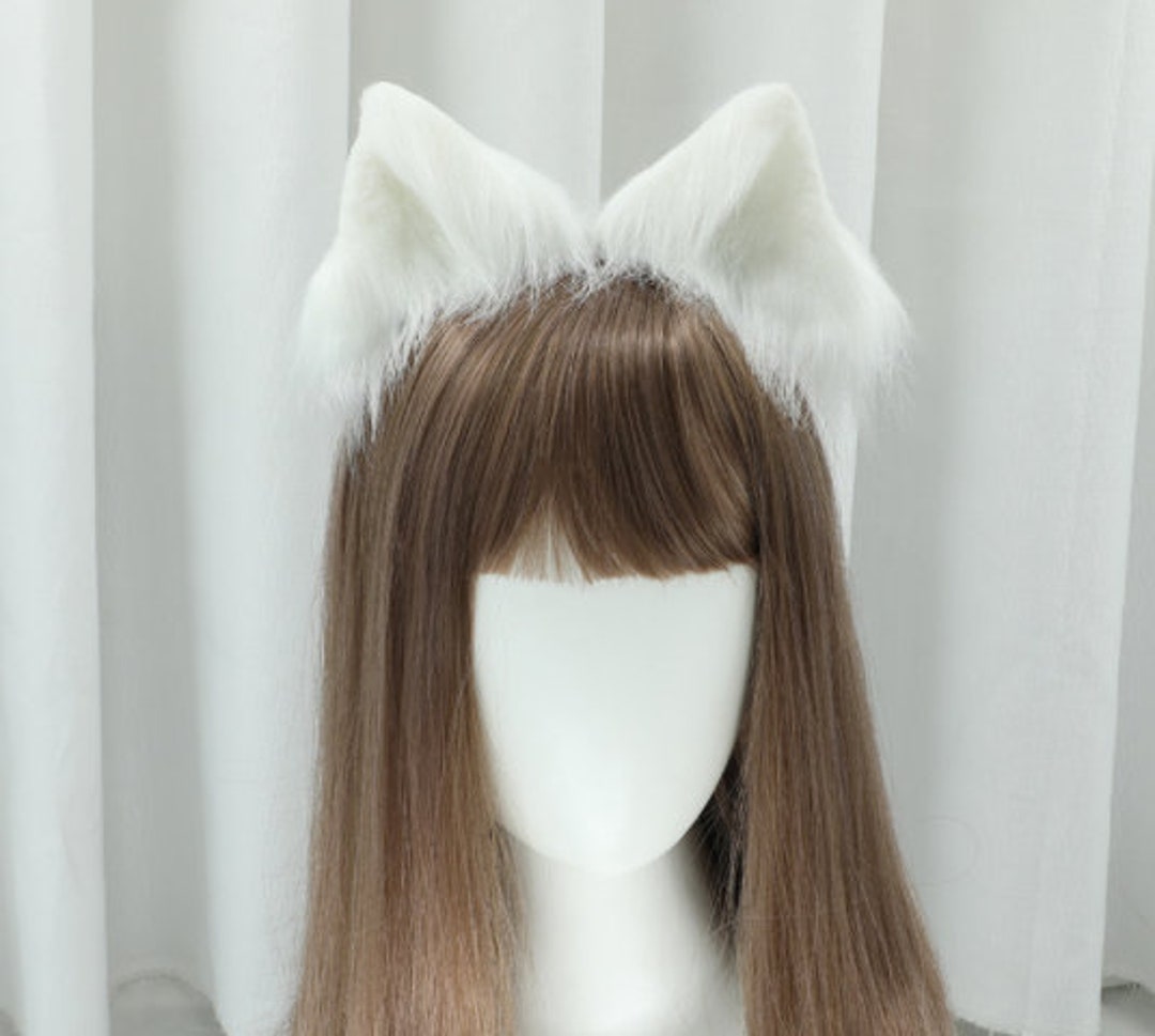 Handmade White Cat Ear With Bell Headband,realistic Cat Ears,animal ...