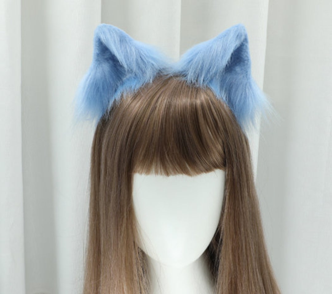Handmade Blue Cat Ear With Bell Headband,realistic Cat Ears,animal ...