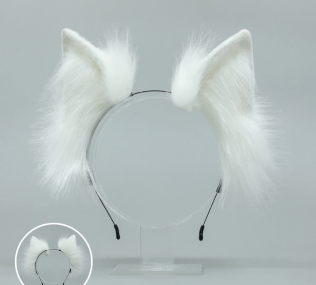 Handmade White Cat Ear Headband,realistic Cat Ears,animal Headdress,cat ...