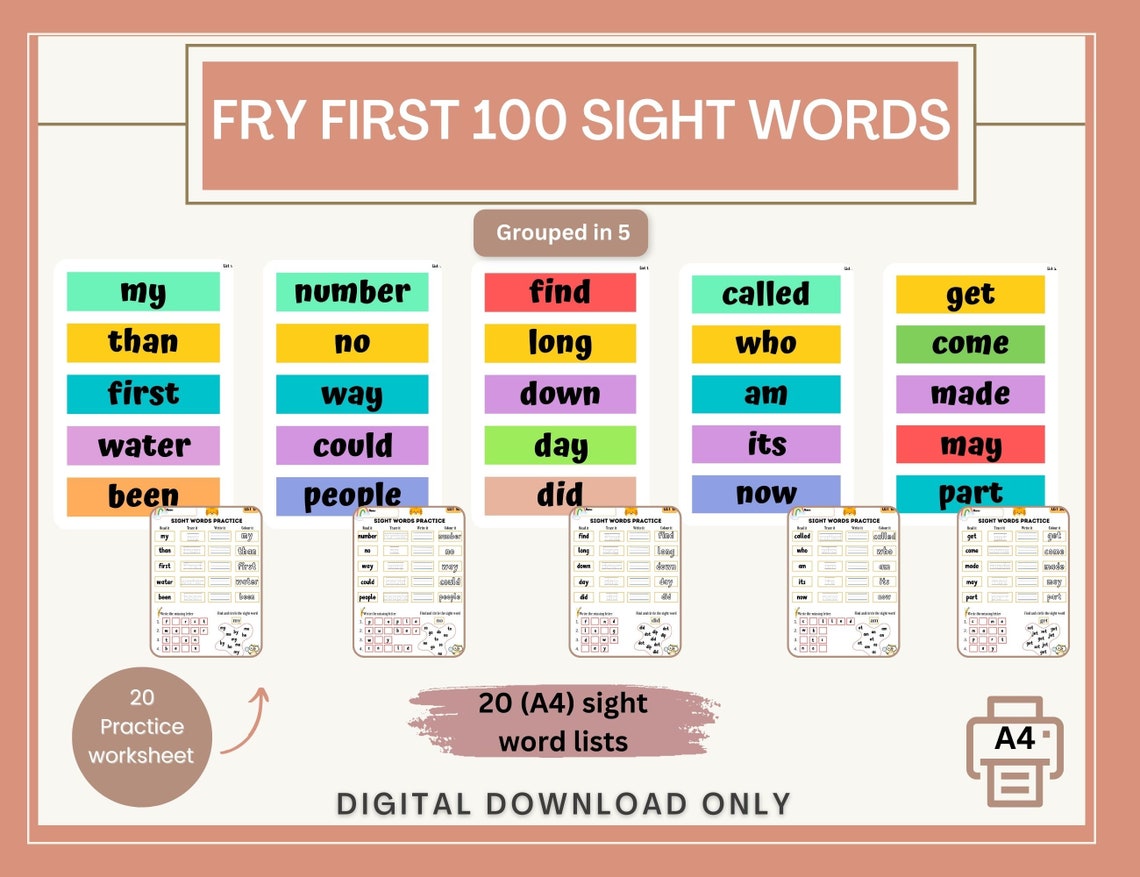 Fry First 100 Sight Words Learn to Read High Frequency - Etsy