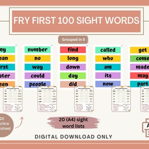 Fry First 100 Sight Words| Learn to Read| High Frequency Words ...