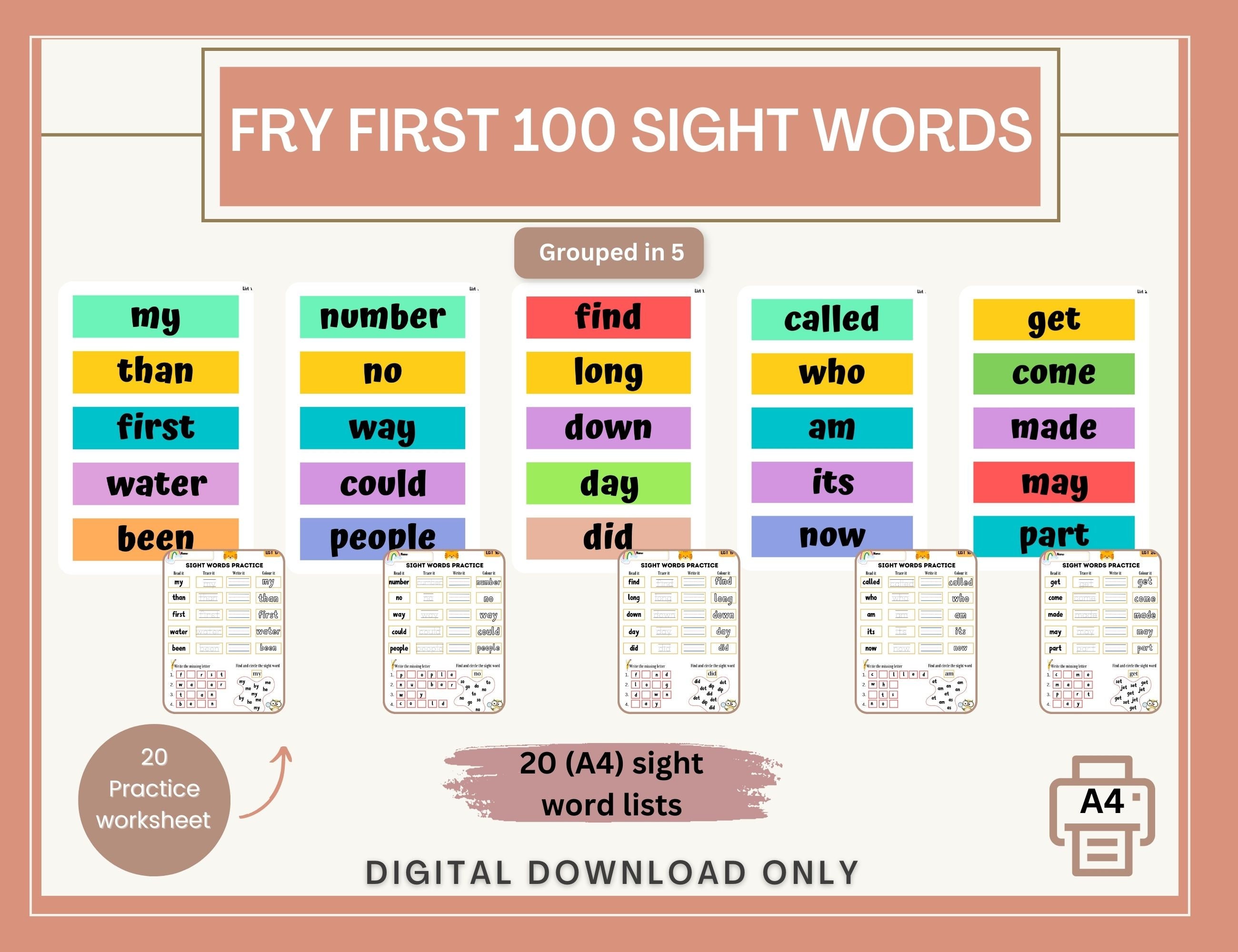 Fry First 100 Sight Words| Learn to Read| High Frequency Words ...