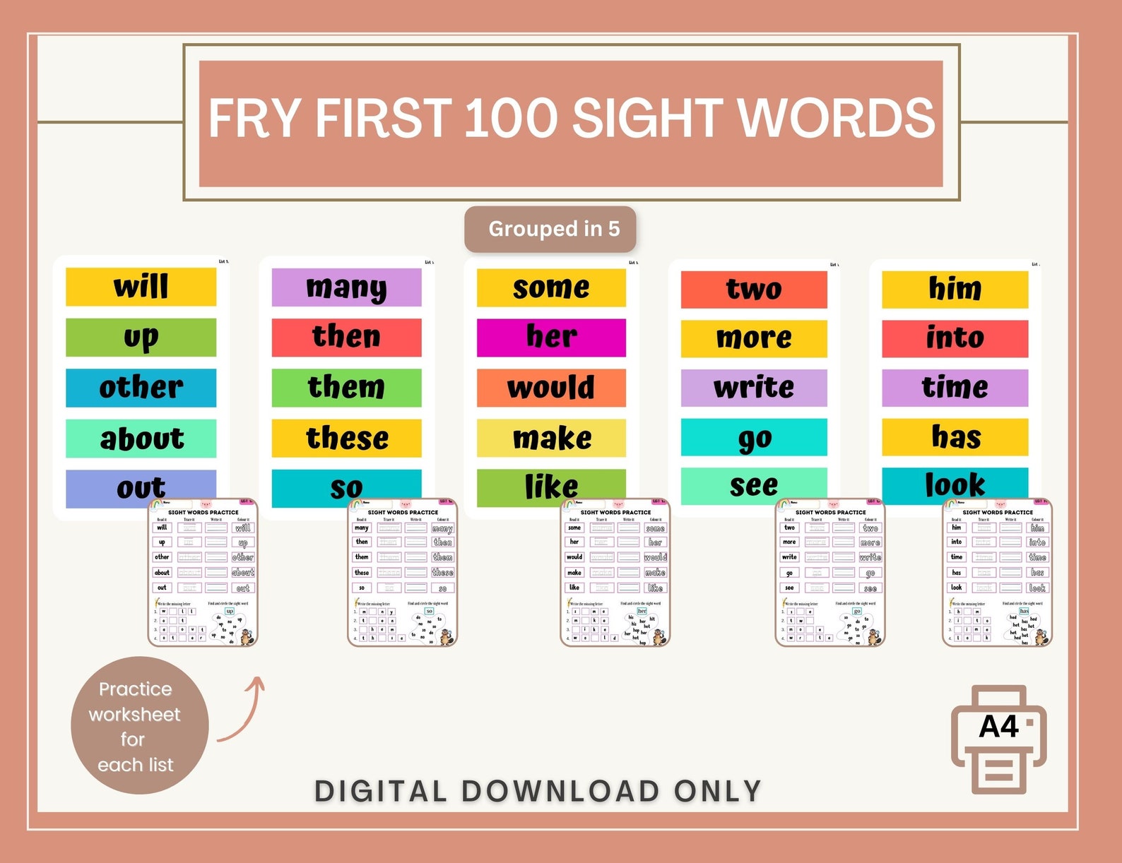 Fry First 100 Sight Words Learn to Read High Frequency - Etsy