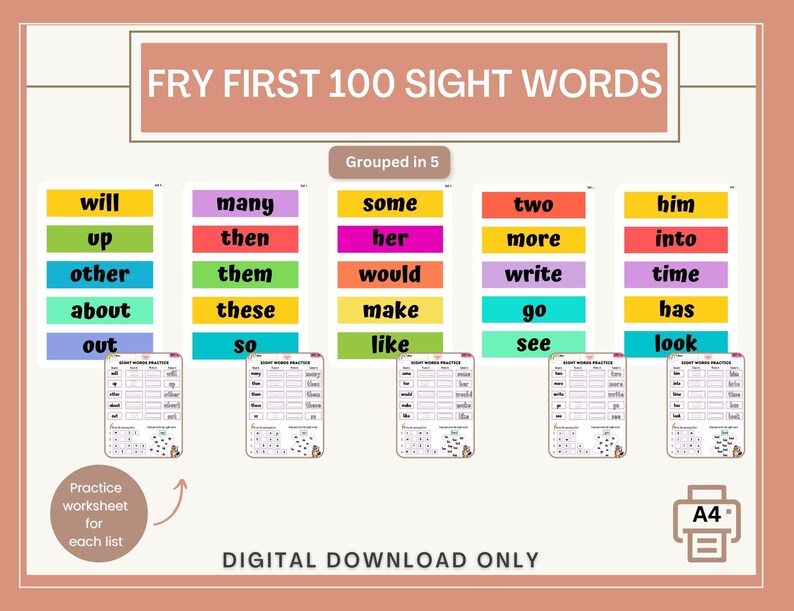 Fry First 100 Sight Words| Learn to Read| High Frequency Words ...