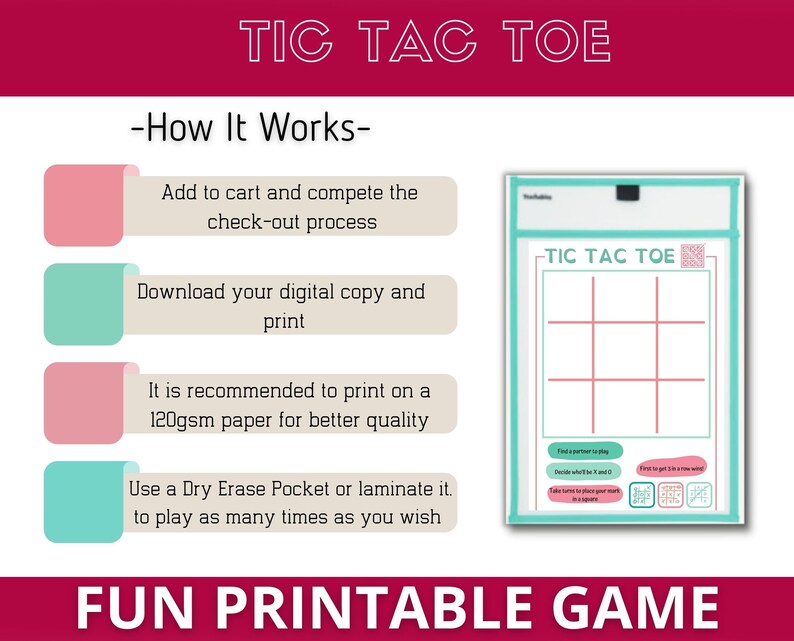 Printable Tic Tac Toe Game | Entertainment Activity Sheet | Instant ...