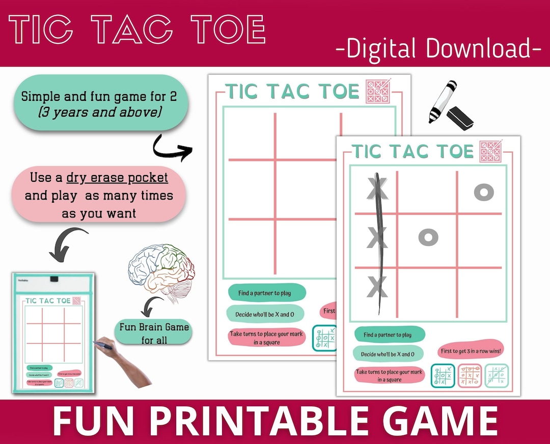 Printable Tic Tac Toe Game | Entertainment Activity Sheet | Instant ...